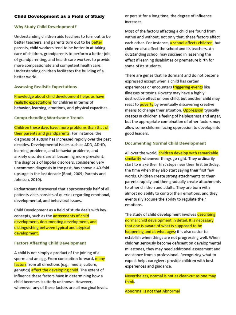 1 Child Development As A Field of Study | PDF | Child Development ...