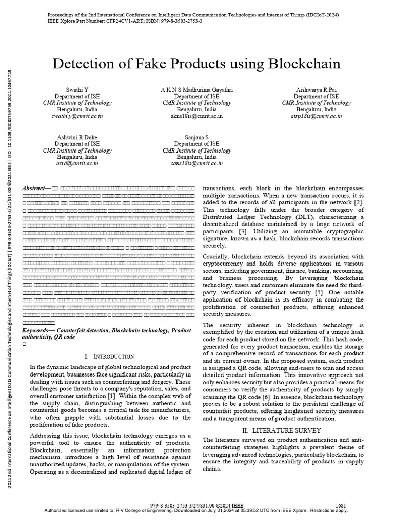 Detection of Fake Products Using Blockchain | PDF | Authentication | Qr ...