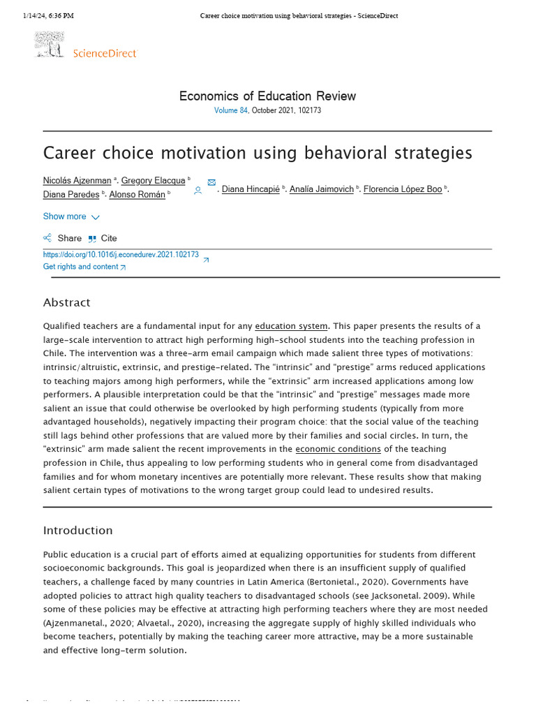 Career Choice Motivation Using Behavioral Strategies - ScienceDirect ...