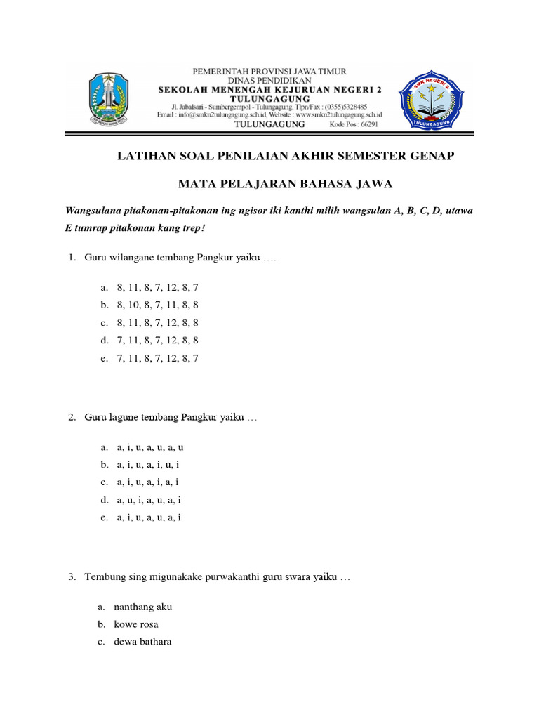 Latihan Soal Pas Genap B.jawa Kelas X | PDF