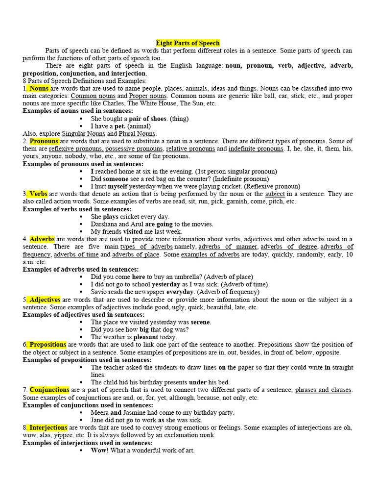 Eight Parts of Speech | PDF | Part Of Speech | Adverb