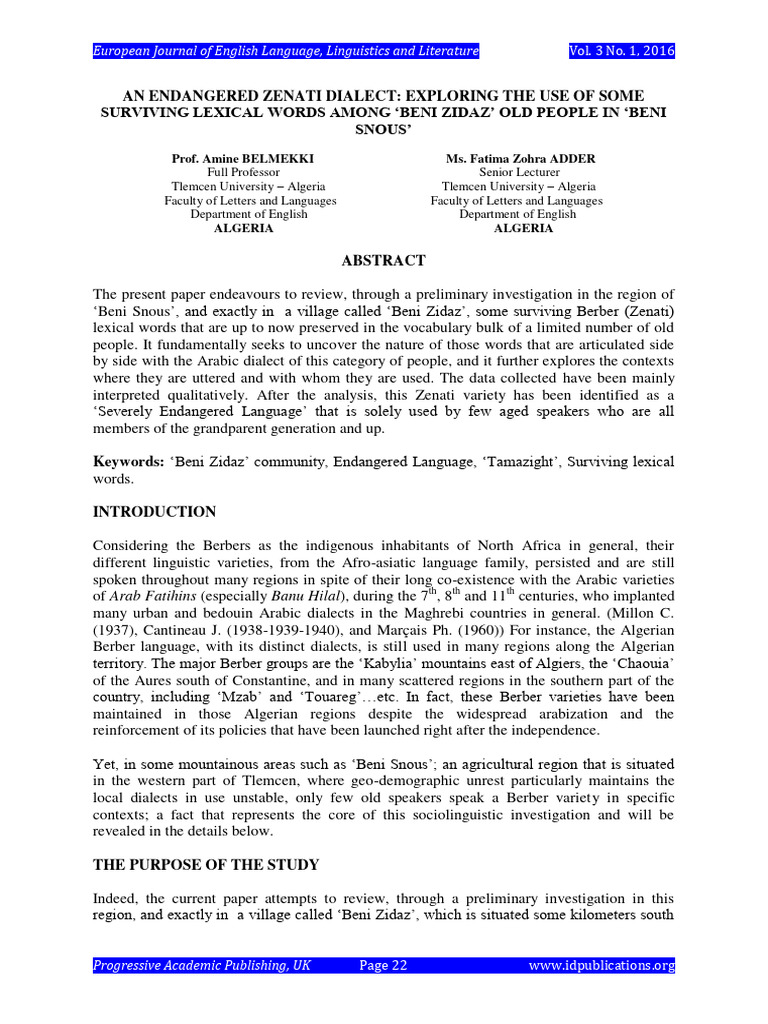 An Endangered Zenati Dialect | PDF | Human Communication | Linguistics