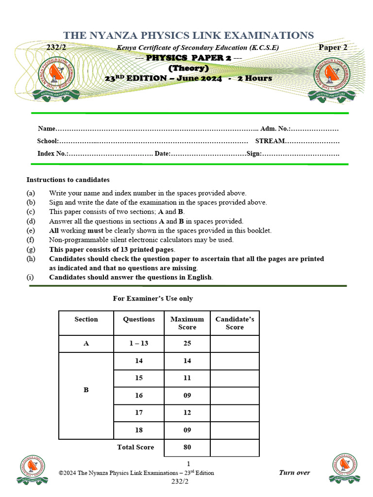 Nyple 23RD Ed Phy PP2 Q 2024-1 | PDF | Diode | Electromagnetic Induction