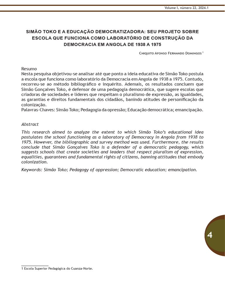 Simão Toko e a Educação Democrática em Angola | PDF | Angola | Democracia