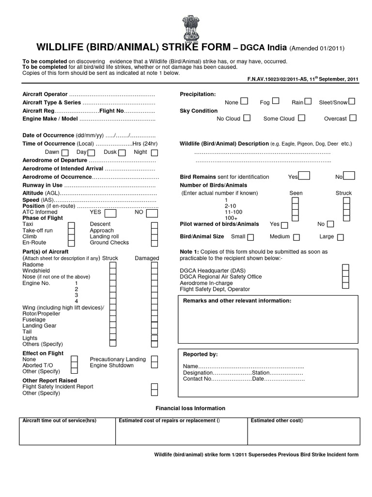 Bird Hit Report Form | PDF | Airport | Air Traffic Control