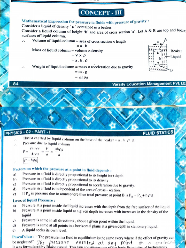 Pressure in Fluids - Fluid Statics | PDF | Pressure | Gases