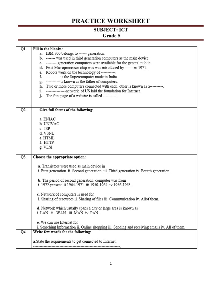 Ict Practice Worksheet | PDF | World Wide Web | Internet & Web