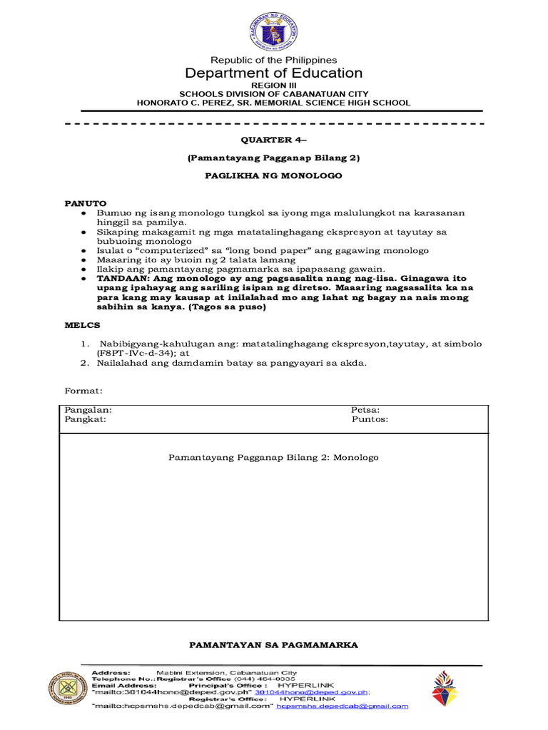 PT2 Q4 WEEK 3 - Monologo | PDF