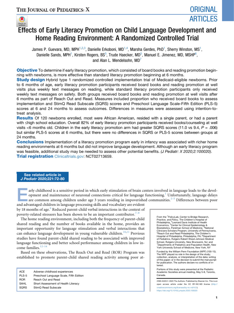 Effects of Early Literacy Promotion On Child Language Development and ...