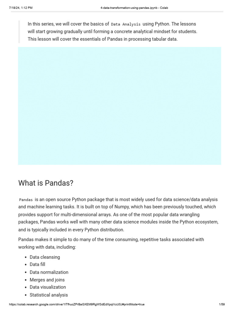 4 Data Transformation Using Pandas | PDF | Data | Computing