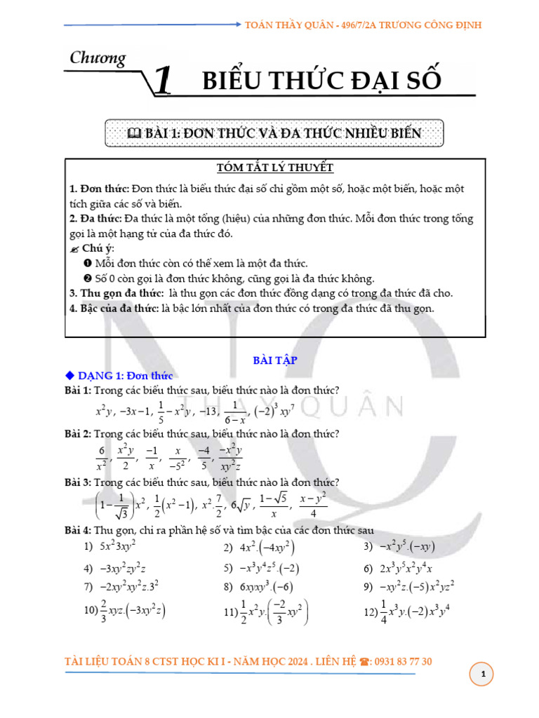Toán 8 CTST Hki 2024 | PDF