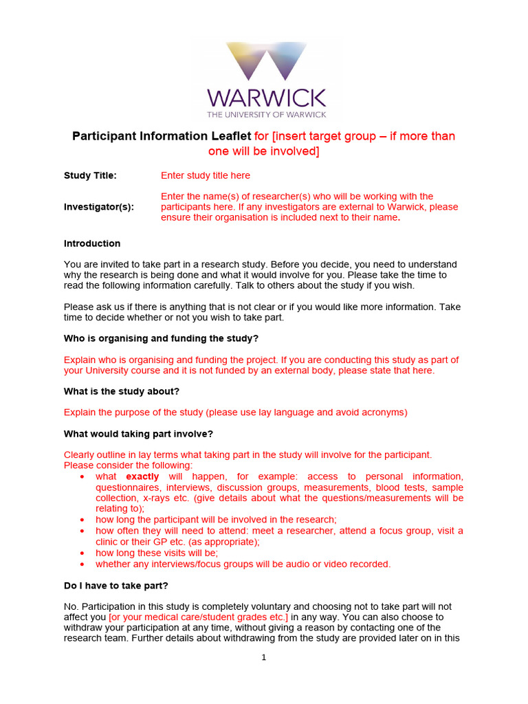 Participant Information Leaflet | PDF | Information Privacy | Medical ...