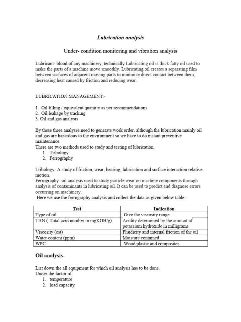 Lubrication Analysis and Management Guide | PDF | Science & Mathematics ...
