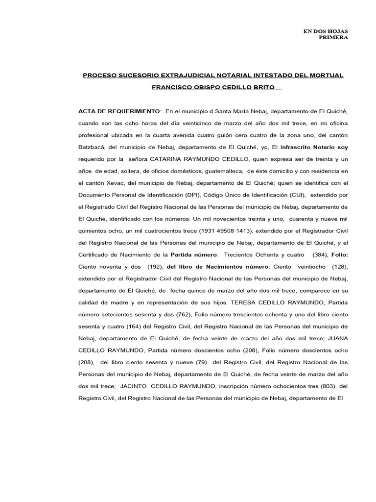 Proceso Sucesorio Intestado en Nebaj | PDF | Intestacy | Ley común