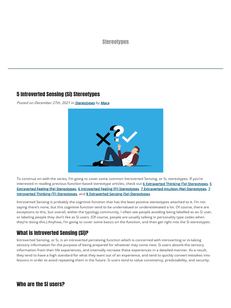 5 Introverted Sensing (Si) Stereotypes - Practical Typing | PDF | Nostalgia | Memory