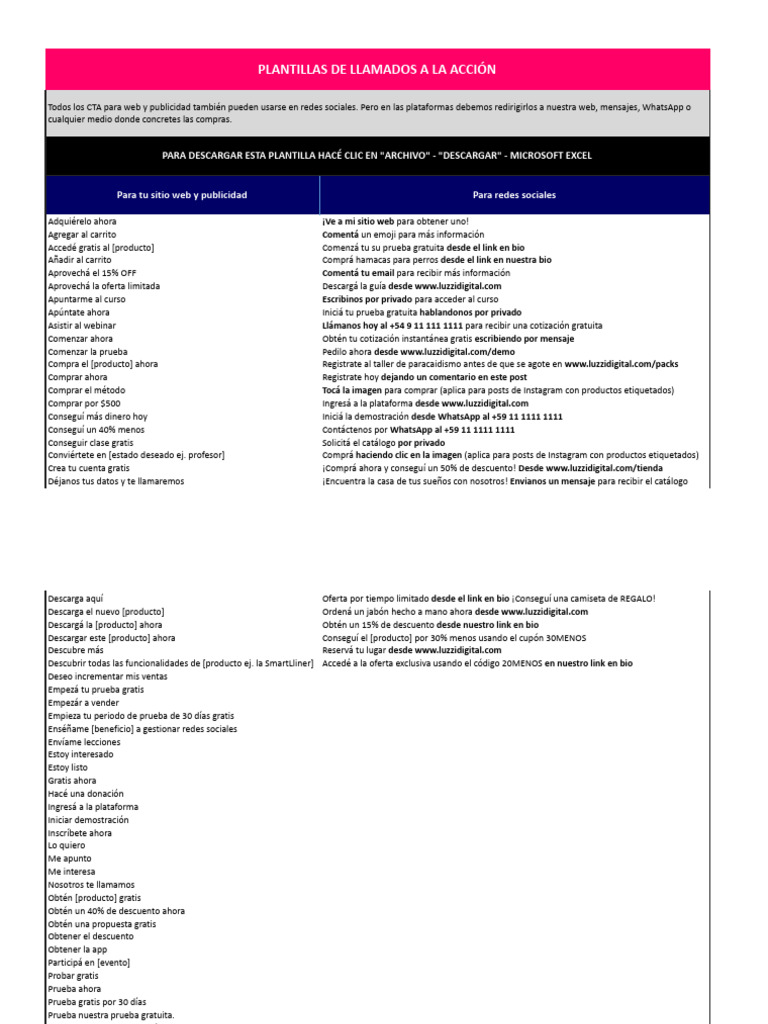 3.5.1. Plantillas de Llamadas A La Acción - XLSX - Hoja1 | PDF | Informática | Software