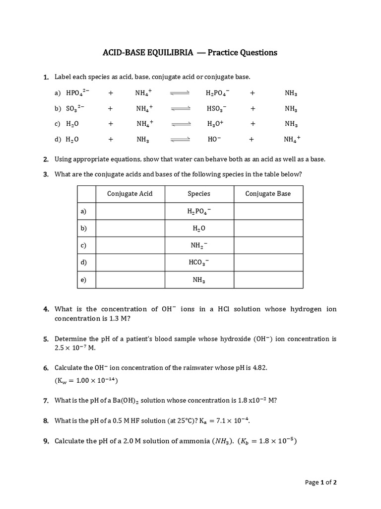 Acid-Base Equilibria - Questions5554939 | PDF | Ph | Acid