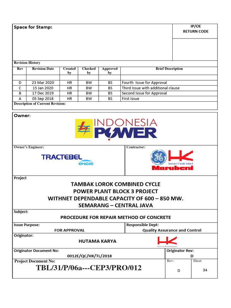 Concrete Repair Procedure for Power Plant | PDF | Concrete ...