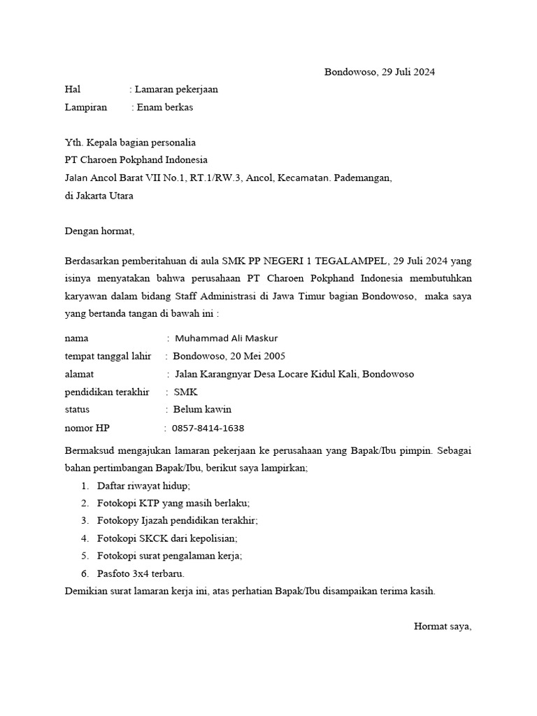 Surat Lamaran Kerja Singkat | PDF Surat Lamaran Kerja Singkat | PDF