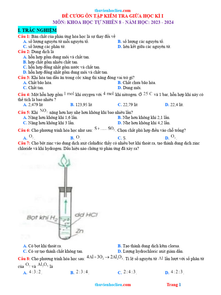 De Cuong Tap Giua HK1 KHTN 8 Ket Noi Tri Thuc | PDF