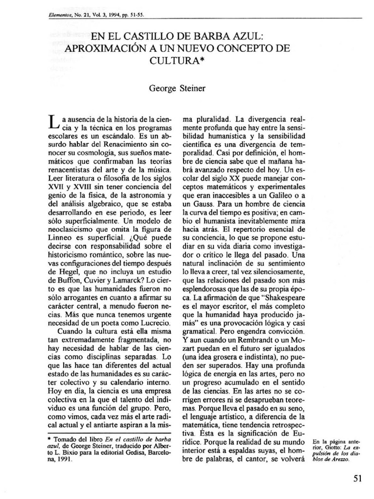 En El Castillo de Barba Azul Aproximacióna A Un Nuevo Concepto de Cultura - George Steiner | PDF