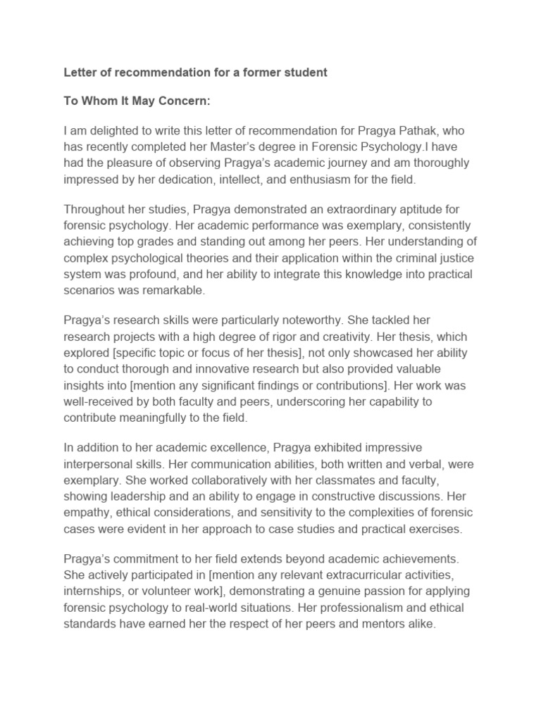 Letter of Recommendation | PDF | Psychology | Thesis