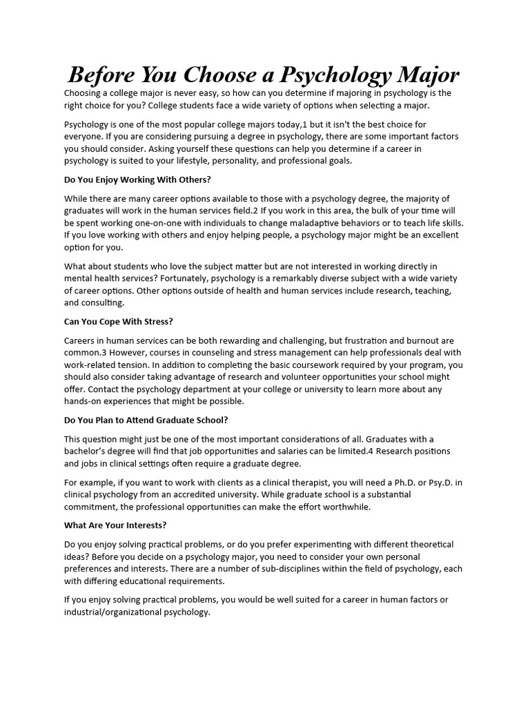 Before You Choose A Psychology Major | PDF | Psychology | Psychotherapy