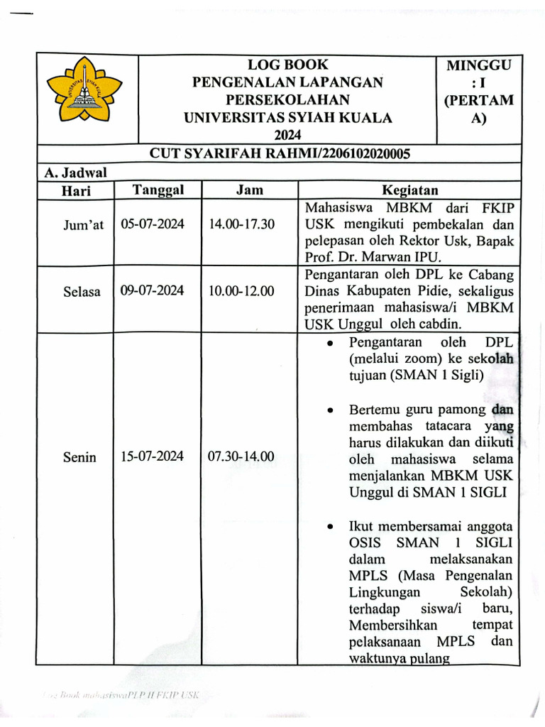 Log Book Week 1 | PDF