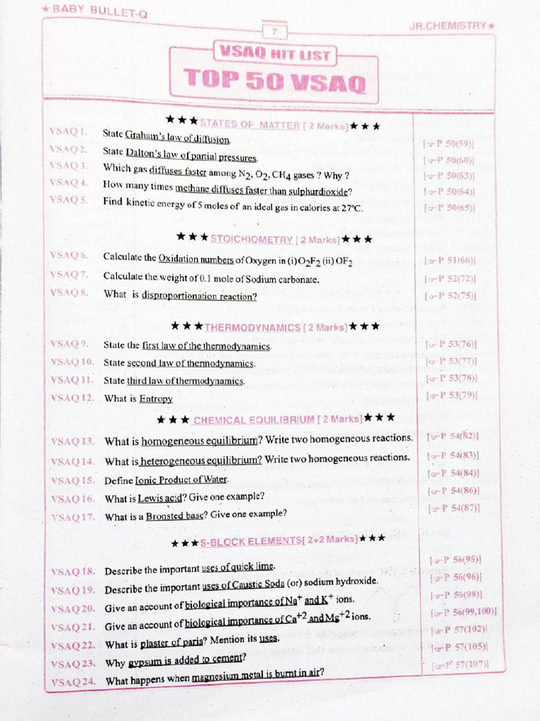 Chemistry Baby Bullet Important VSAQ's | PDF