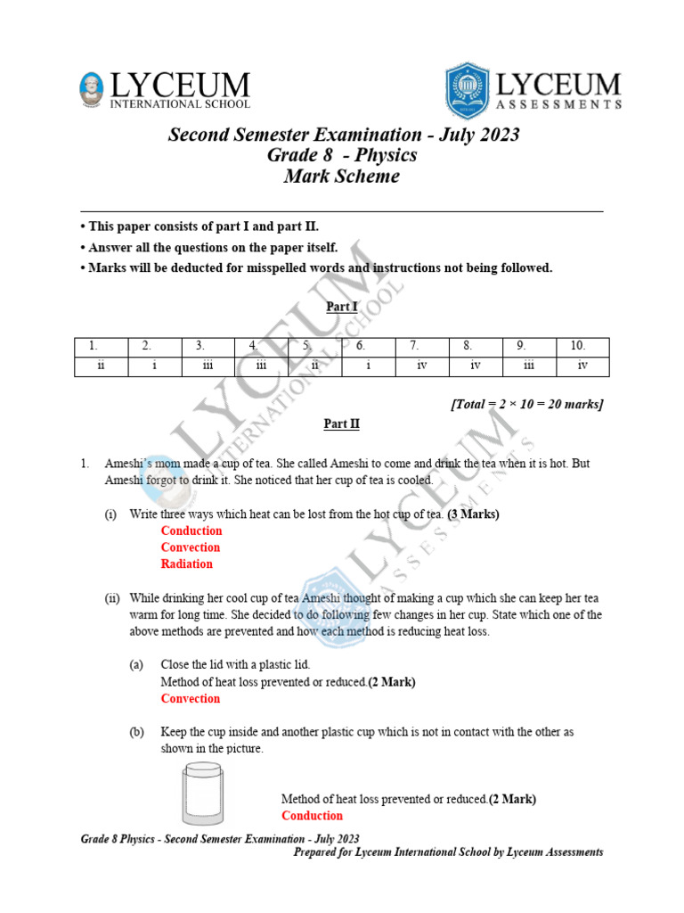 Grade 8 Physics Exam Guide | PDF | Heat Transfer | Convection