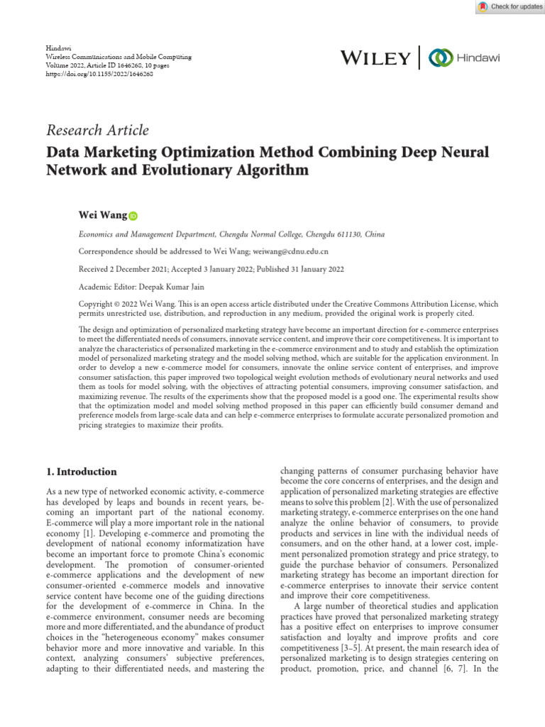 Wireless Communications and Mobile Computing - 2022 - Wang - Data Marketing Optimization Method ...