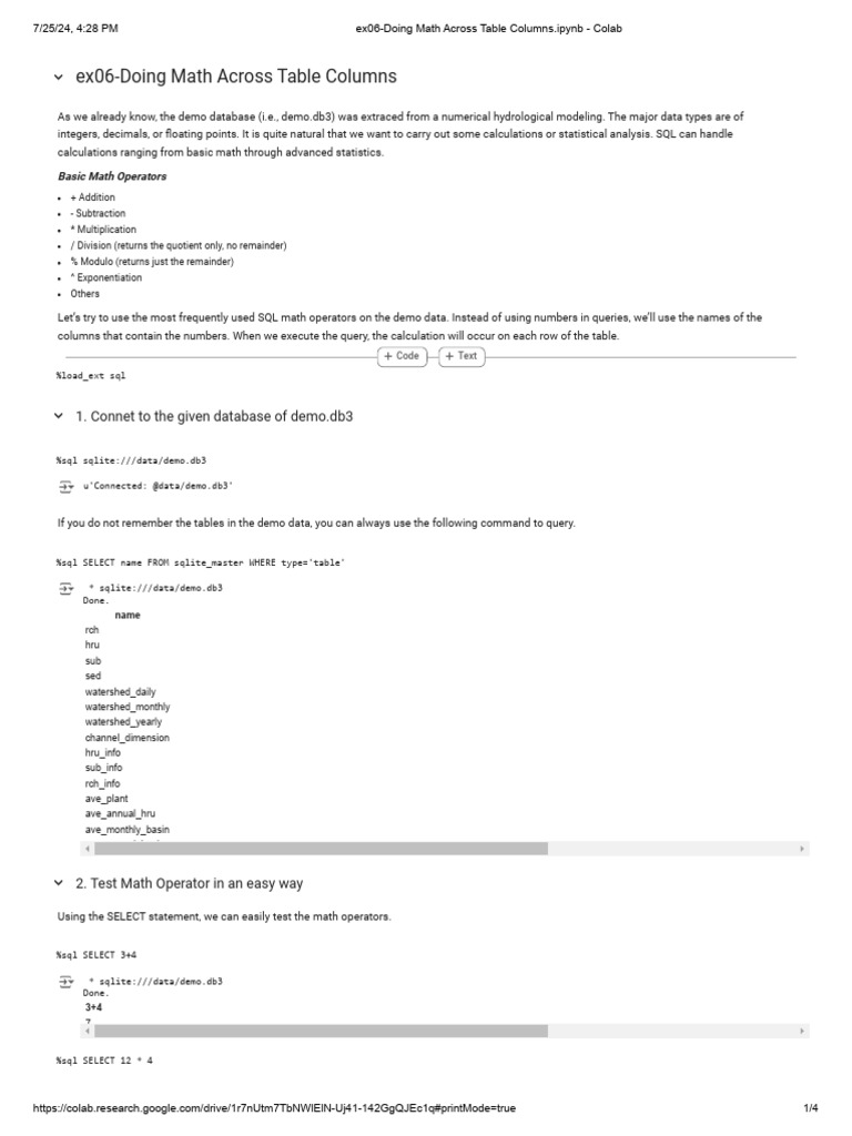 Ex06-Doing Math Across Table Columns | PDF | Table (Database) | Sql