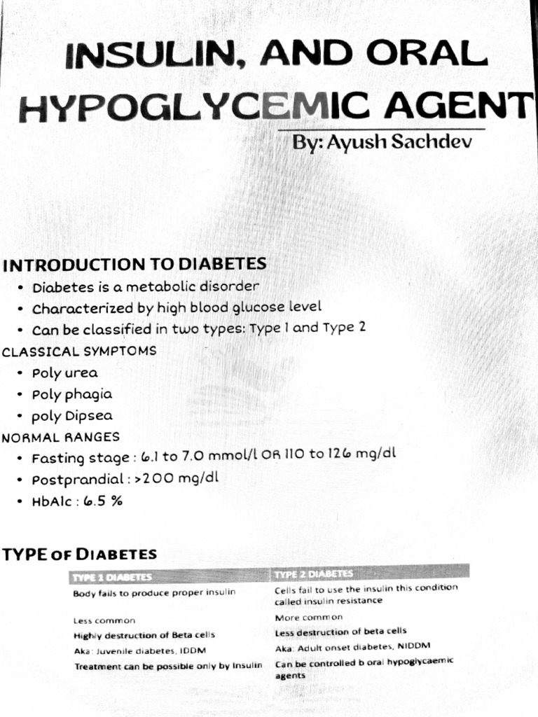 Insulin and Oral Hypoglycemic Agents - Pharmaminds | PDF | Insulin ...