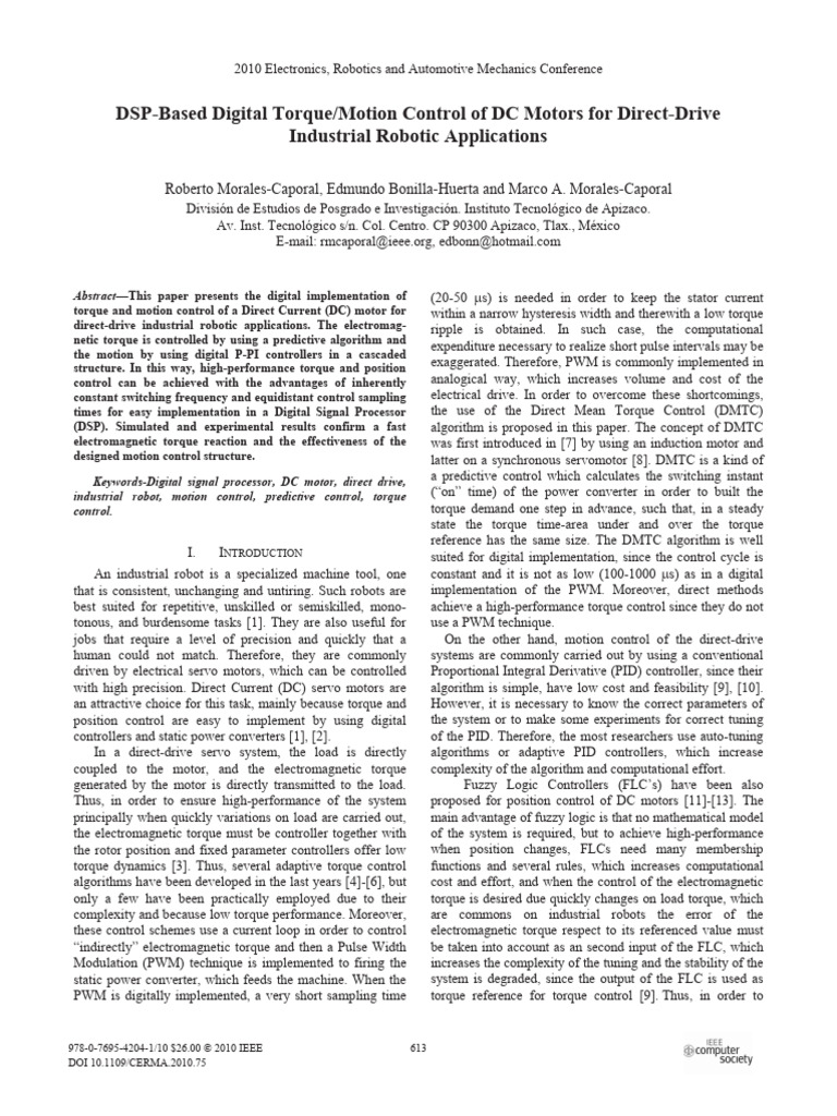 DSP-Based Digital Torque/Motion Control of DC Motors For Direct-Drive Industrial Robotic ...