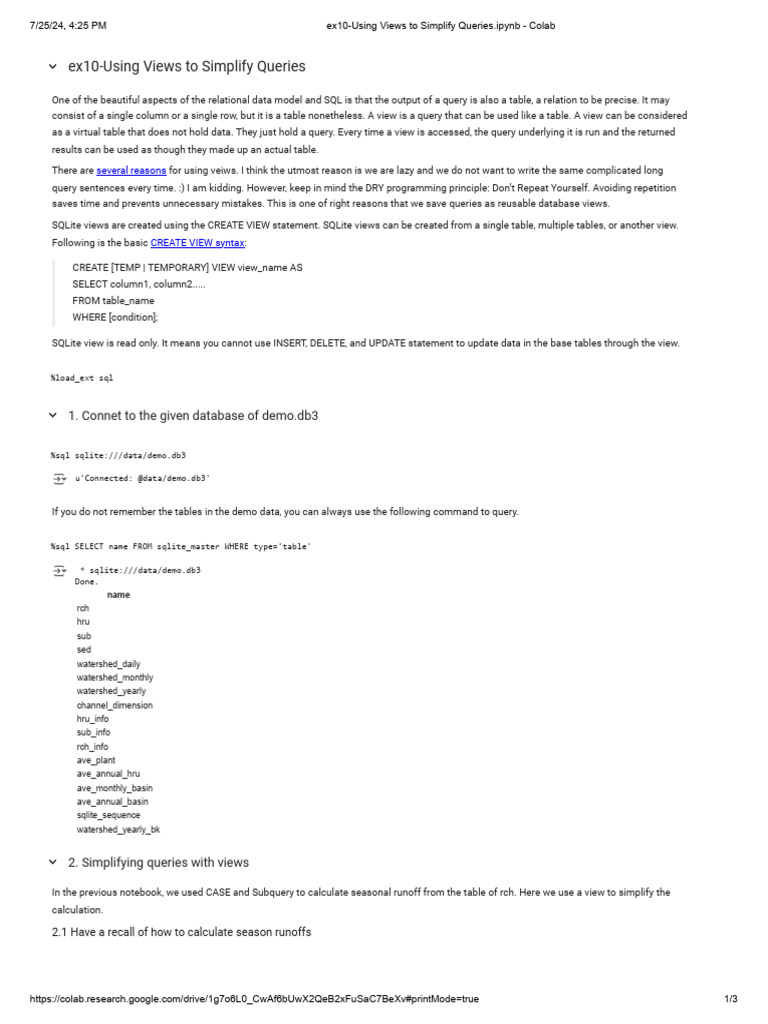 Ex10-Using Views To Simplify Queries | PDF | Table (Database) | Software Design
