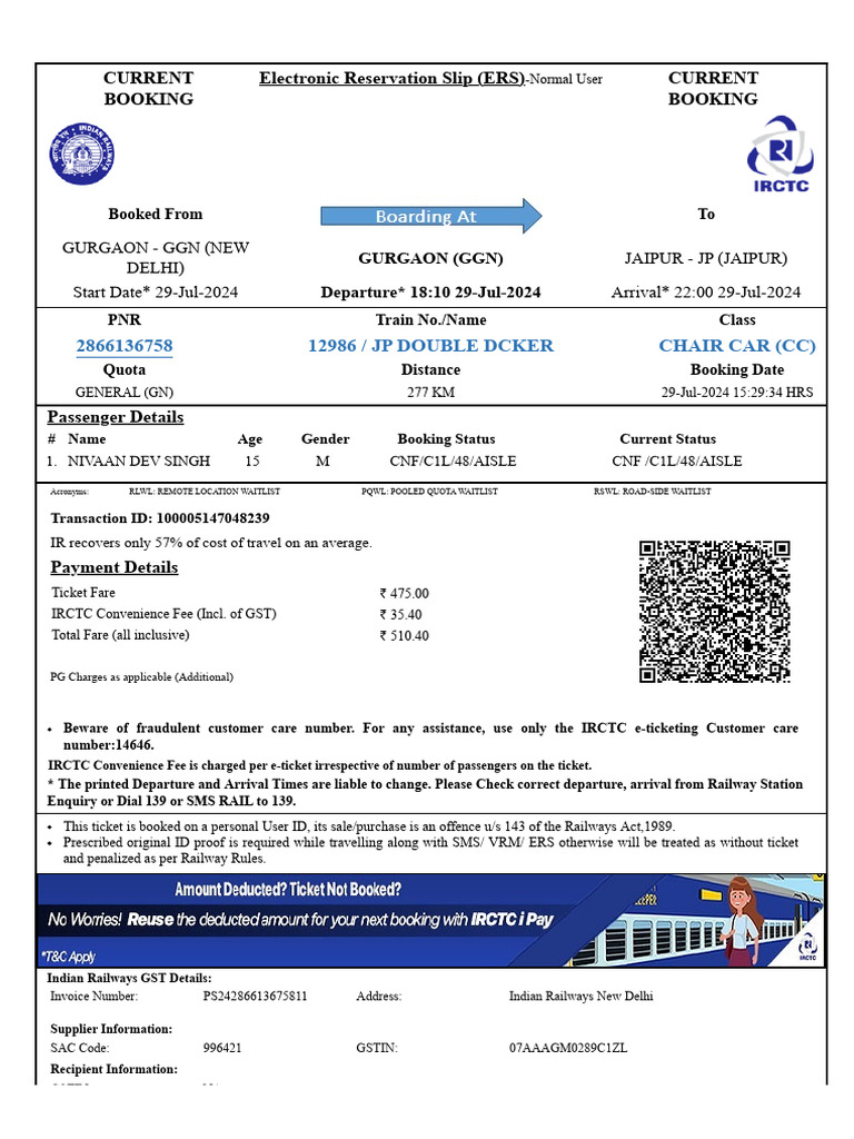 HTTPS/WWW - Irctc.co - In/nget/print Ticket | PDF | Identity Document