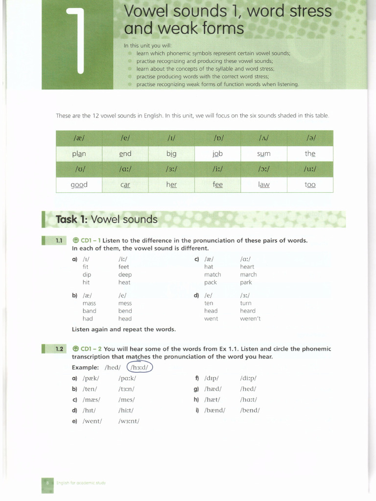 Pronunciation Exercises. Vowels and Consonants | PDF