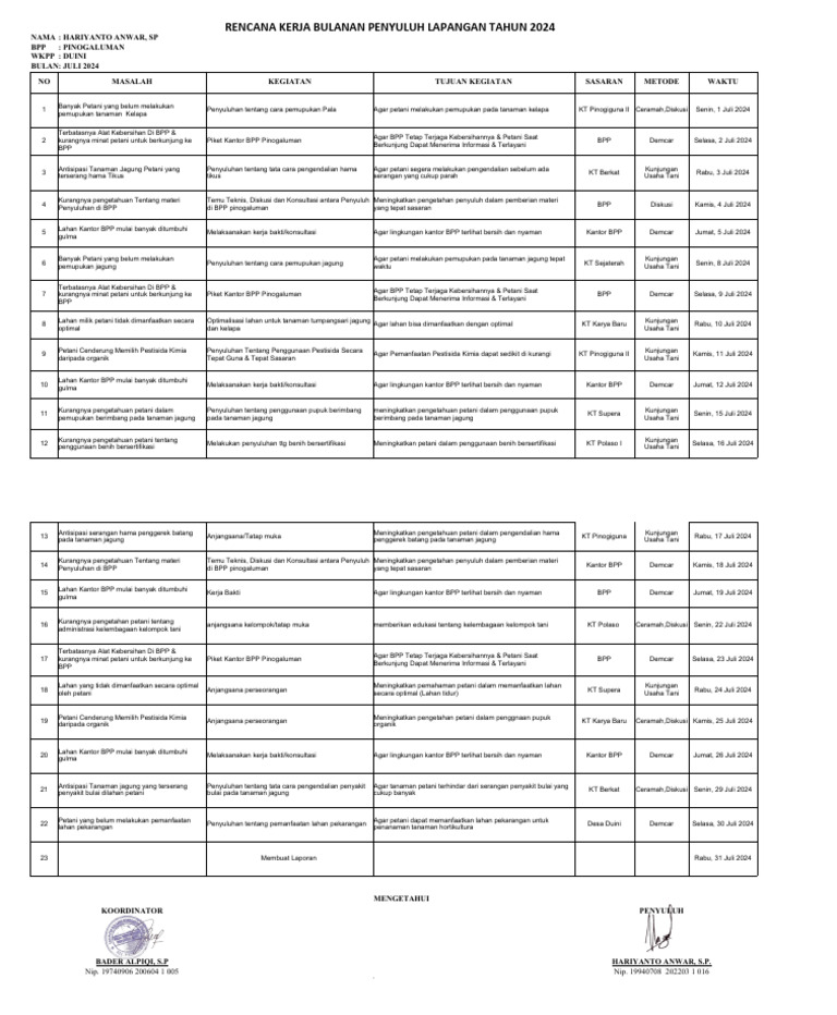 (RKP) Rencana Kerja Bulanan Juli 2024 | PDF