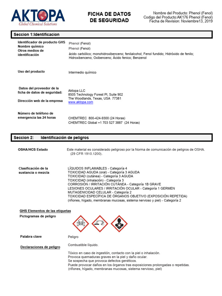 H-36800 MX 20191113 Fenol ALTIVIA Es 20210608 | PDF | Ventilación ...