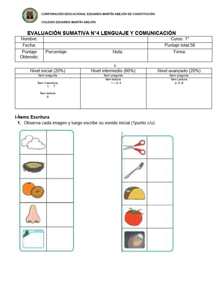 Evaluación de Lenguaje 4 | PDF