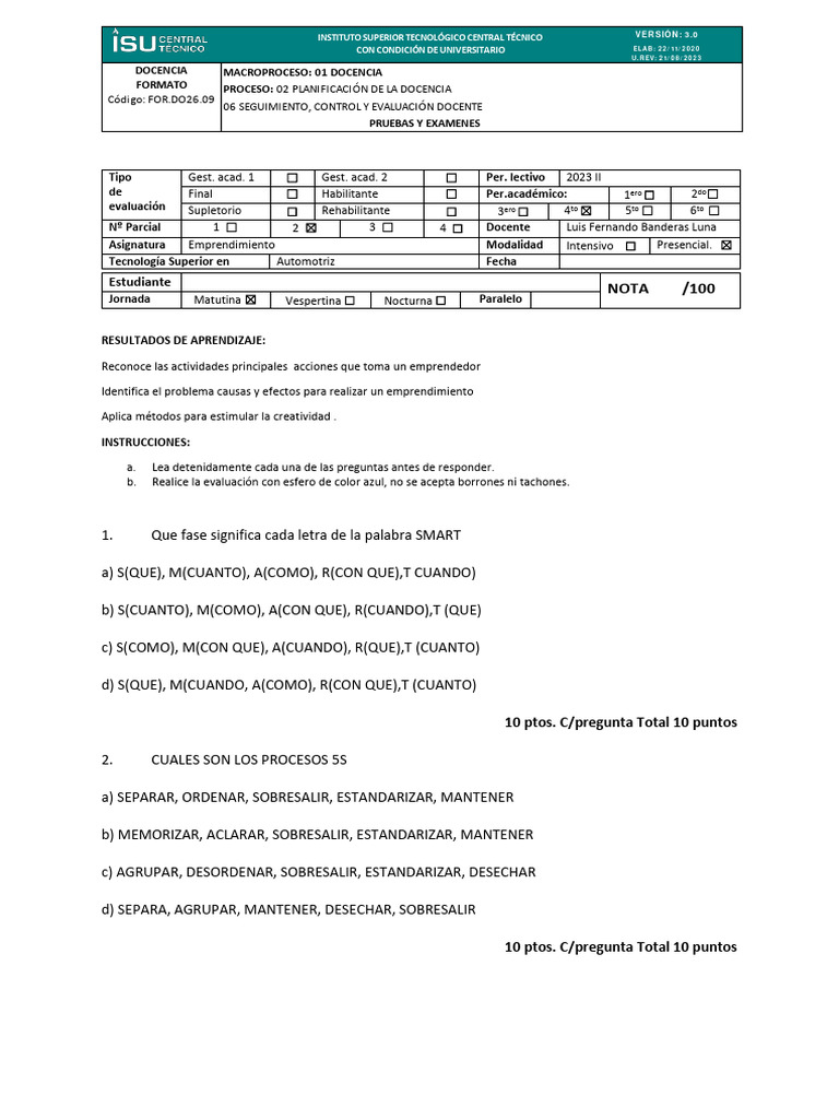PRUEBAS Y EXAMENES 2 Emprendimiento-Signed | PDF | Aprendizaje