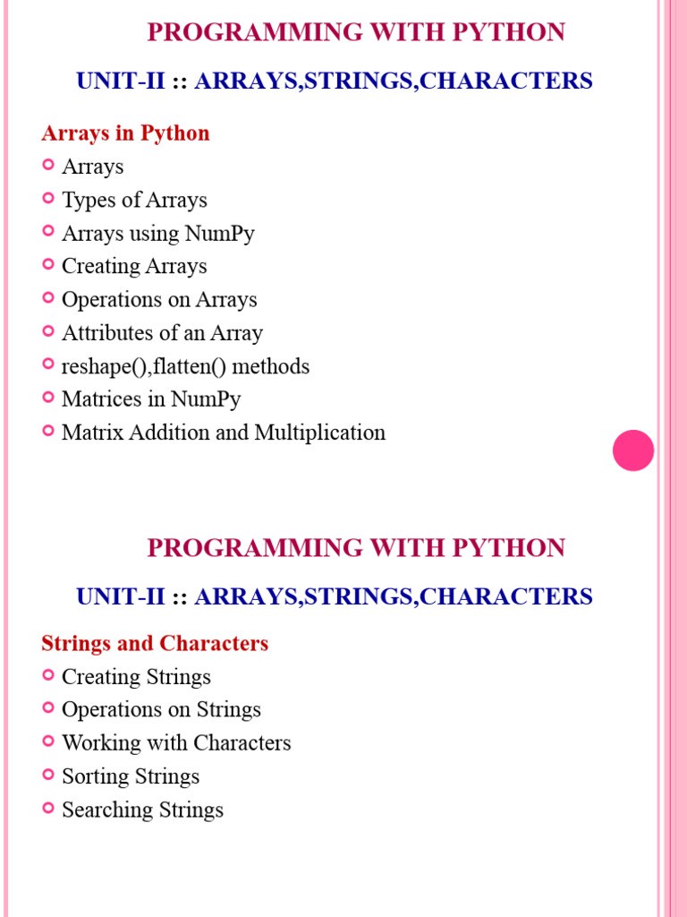 Unit 2 Arrays In Python Pdf String Computer Science Data Type 4356