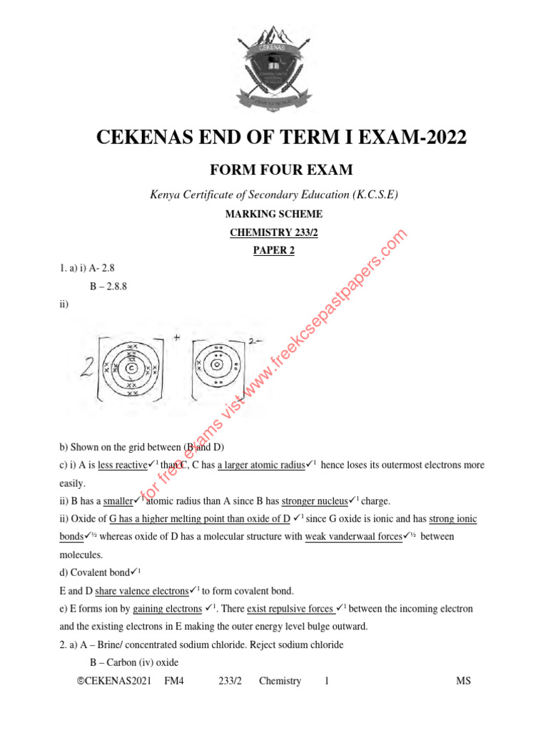 2022 CEKENAS Chem Pp2 Marking Scheme | PDF | Ionic Bonding | Sets Of Chemical Elements