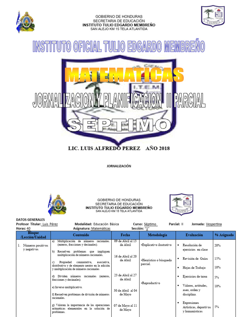 Planificación Matemáticas Séptimo Grado | PDF | Multiplicación | Número ...