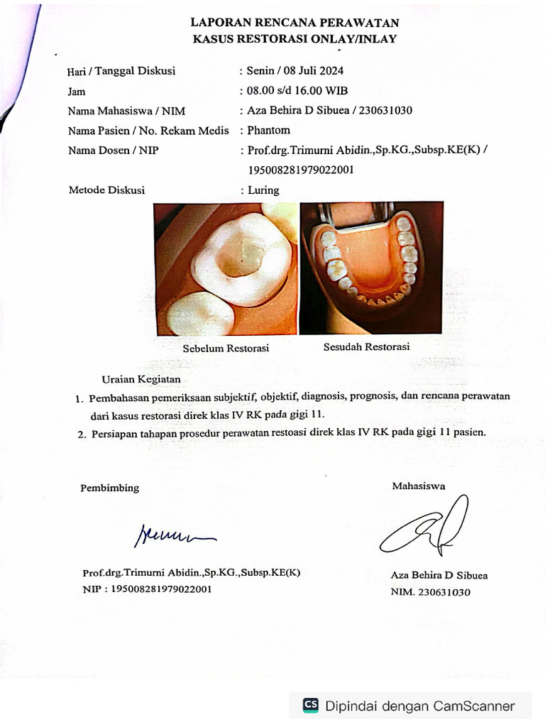 BKD - Laporan Rencana Perawatan - Restorasi | PDF