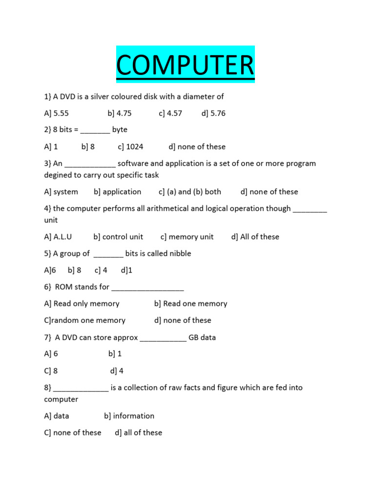Computer MCQ | PDF | Computers | Technology & Engineering
