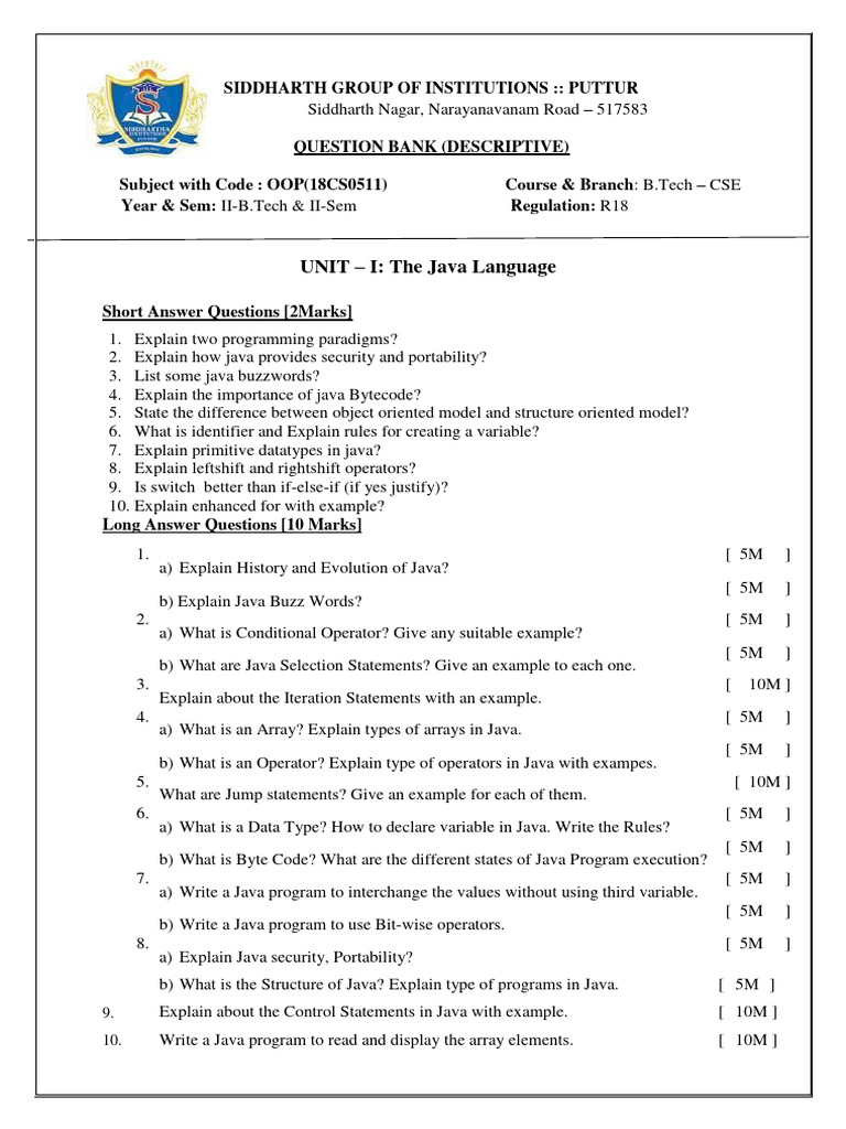 18cs0511 Object Oriented Programming Pdf Method Computer Programming Class Computer