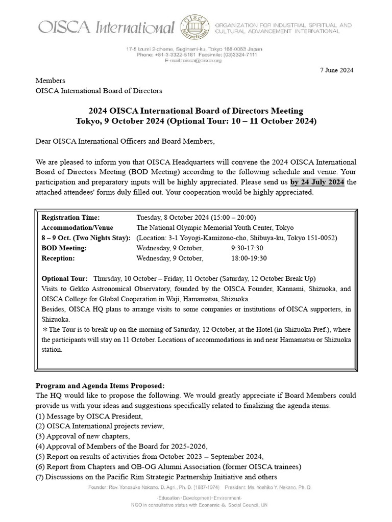2024 BOD Meet Invitation 0607 (BOD Members) | PDF | Fee