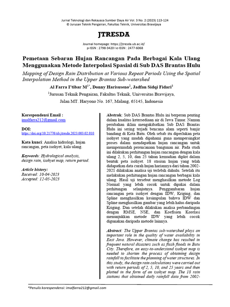 Pemetaan Sebaran Hujan Rancangan Pada Berbagai Kal | PDF