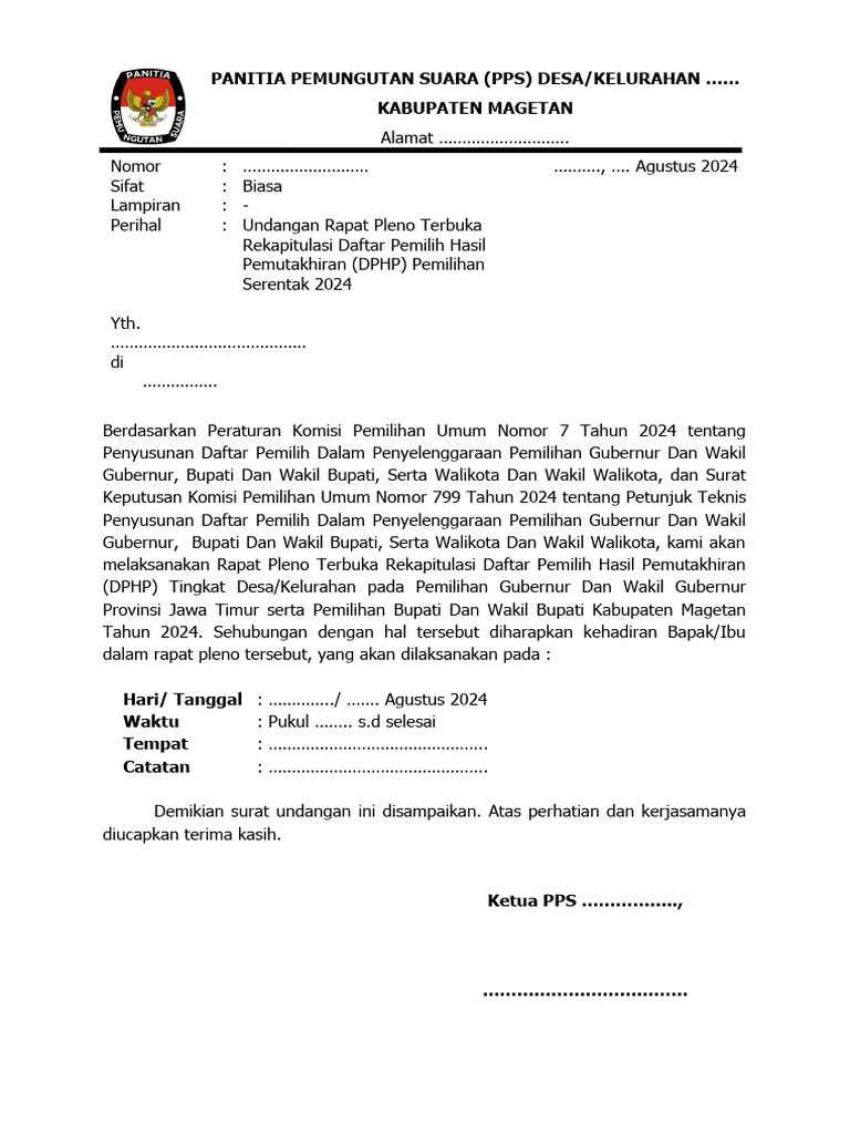 Draft Undangan Rapat Pleno DPHP | PDF | Griya & Taman